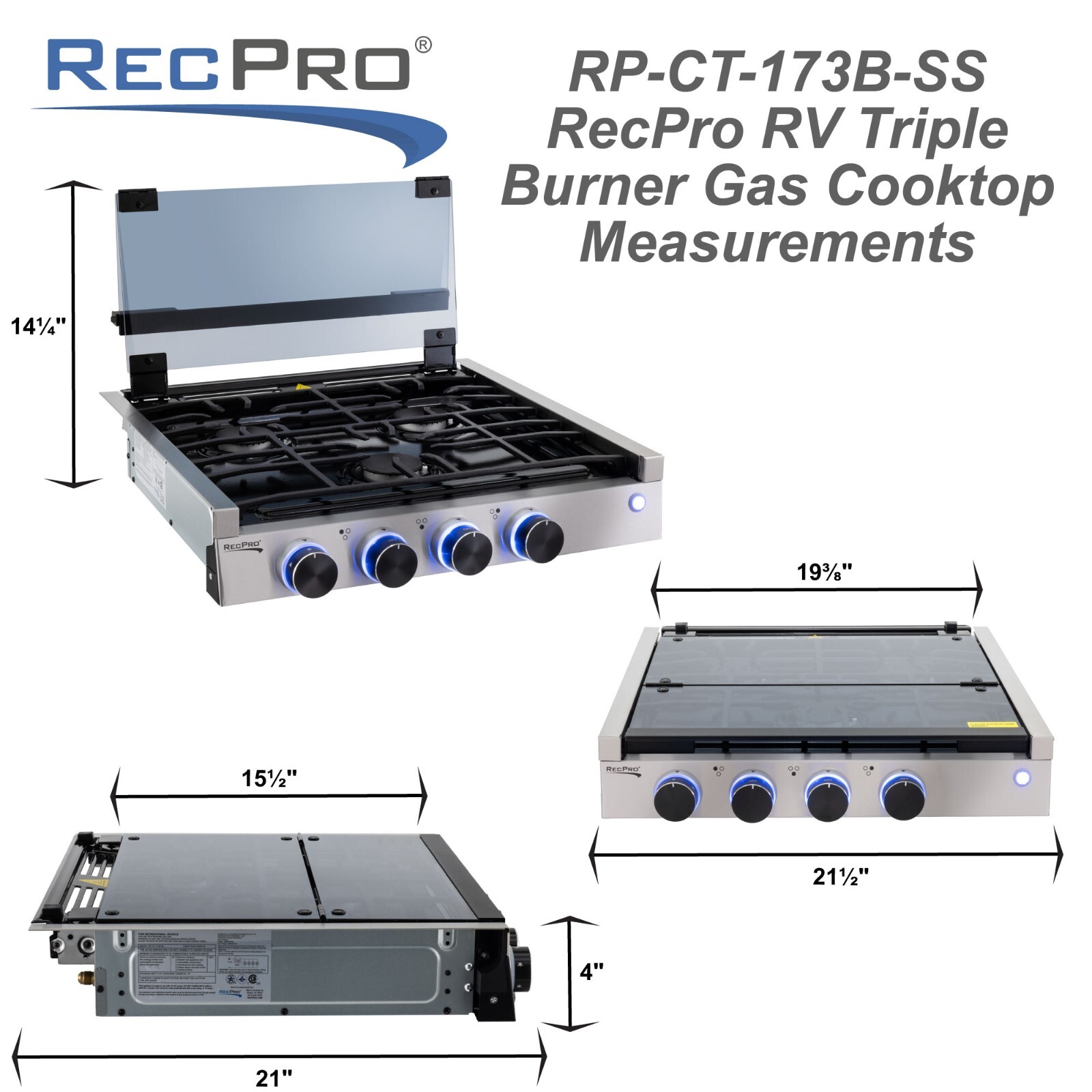 RecPro RV Built In Gas Cooktop | 3 Burners | RV Cooktop Stove Stainless ...