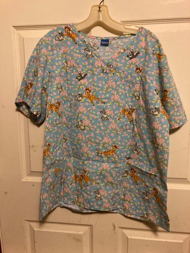 Disney Womens Scrub Top Size Large Multi Colored with Bambi Thumper ...