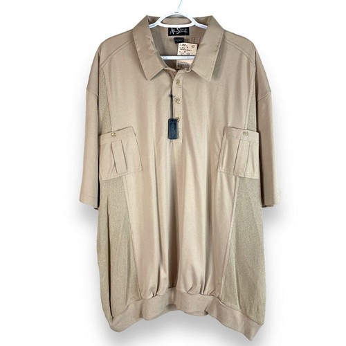 NEW Vintage 1970s Alan Stuart Polo Shirt Mens 4XB Tan Short Sleeve ...