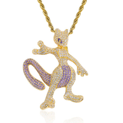 Cartoon Hip Hop Pendant Chain Necklace Iced Out 5A+ CZ 18K Gold Silver ...
