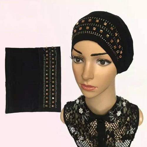 Muslim Black Hijab Rhinestone Inner Turban Cap Eid Headwear Islamic ...