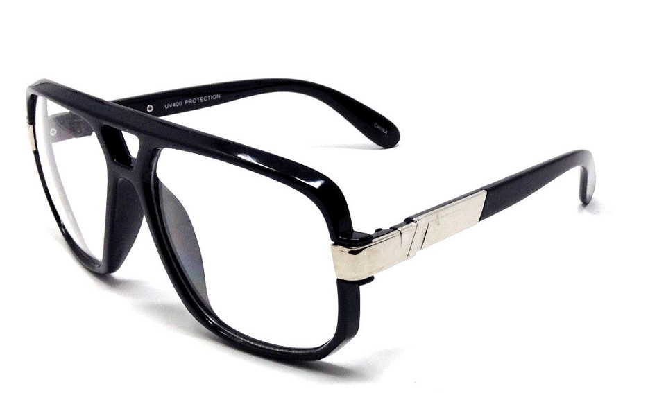 GAZELLE SQUARE CLEAR LENS AVIATOR SUNGLASSES OVERSIZED RUN DMC HIP HOP ...