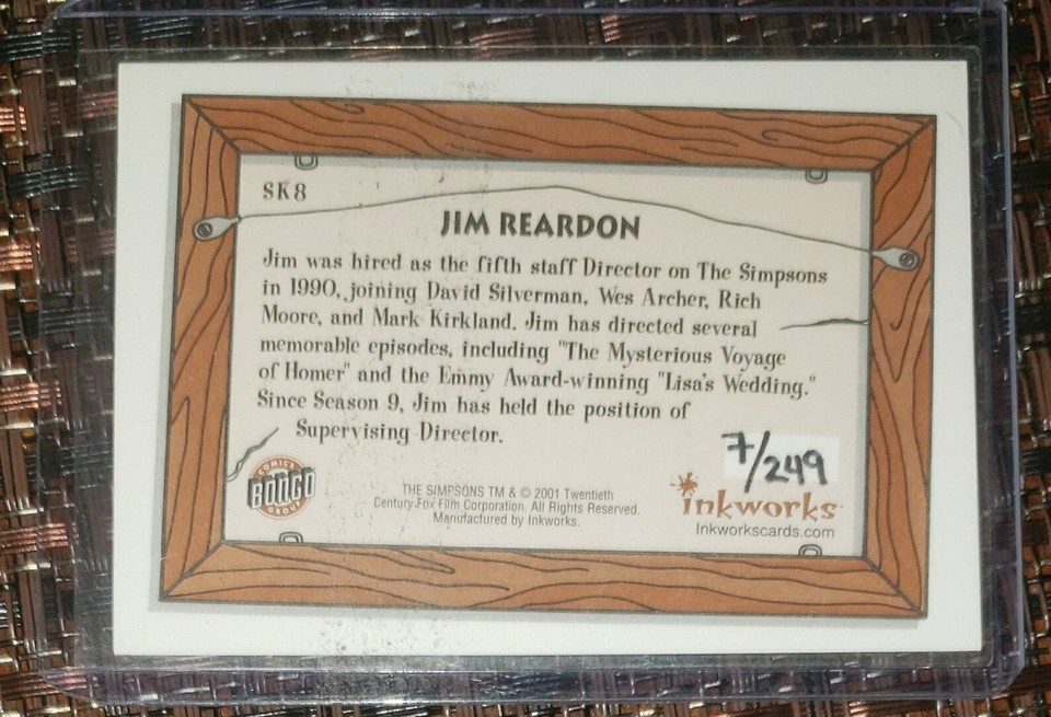 2001 INKWORKS THE SIMPSONS SKETCH CARD JIM REARDON BART SIMPSON SK8 RARE 7/249 | eBay