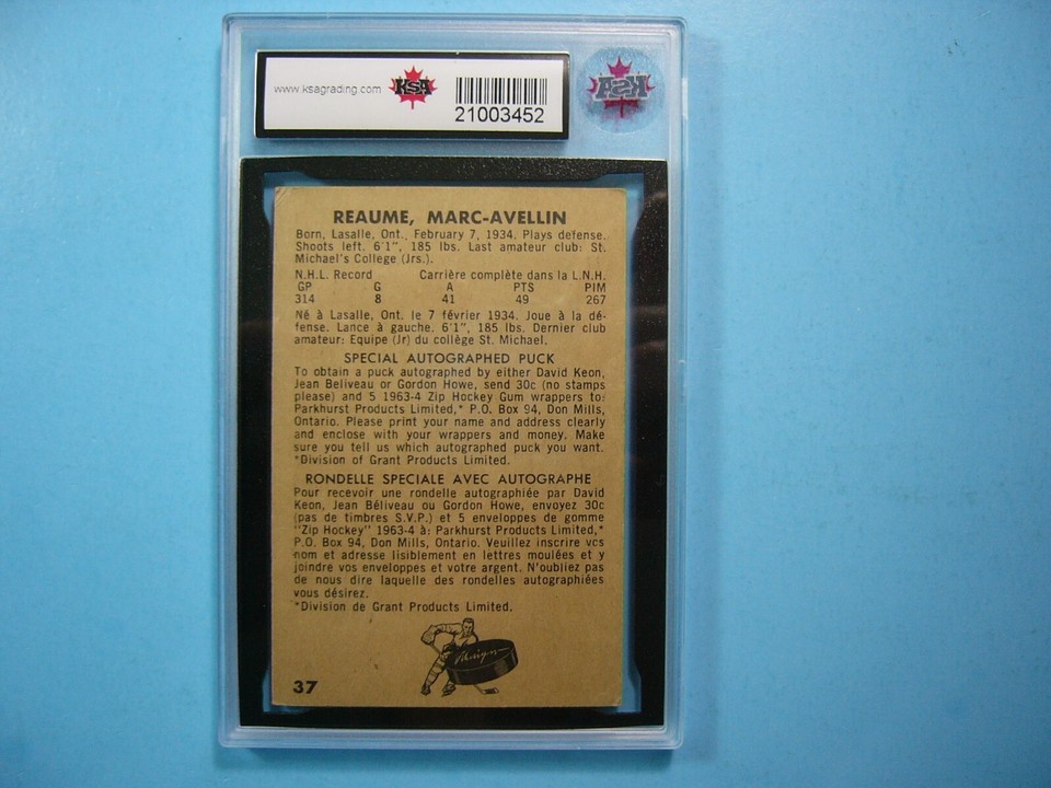1963/64 PARKHURST NHL HOCKEY CARD #37 MARC REAUME KSA 5 EX SHARP 63/64 ...