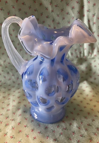 fenton blue opalescent coin dot pitcher Ewer Certificate + Signed ...