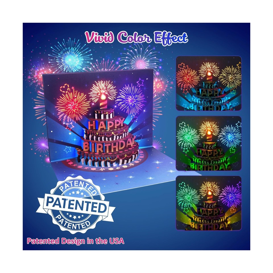 Birthday Cards Fireworks Pop Up Cake Light and Music Happy Birthday ...