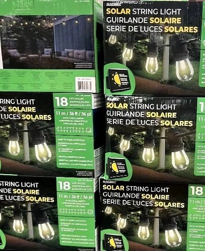 SunForce 36' 18 LED Solar String Lights, 18 Bulbs Warm Light White ...