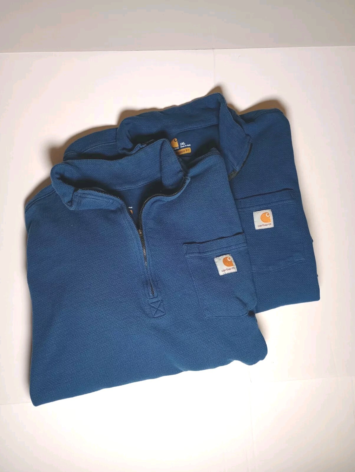 Lot Of 2 Carhartt Pullover Mens XXL Blue 1/4 Zip Long Sleeve Relaxed ...
