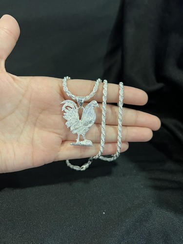 925 Sterling Silver Mens Womens Rooster Chicken Pendant & Rope Chain 22 ...