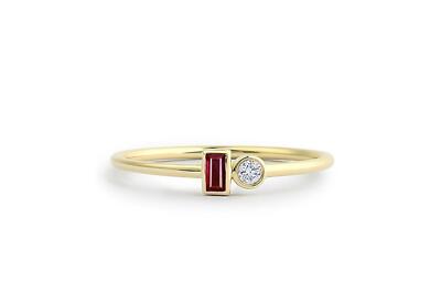 0.4ct Lab-Created Pink Ruby Two Stone Minimalist Ring Yellow Gold ...