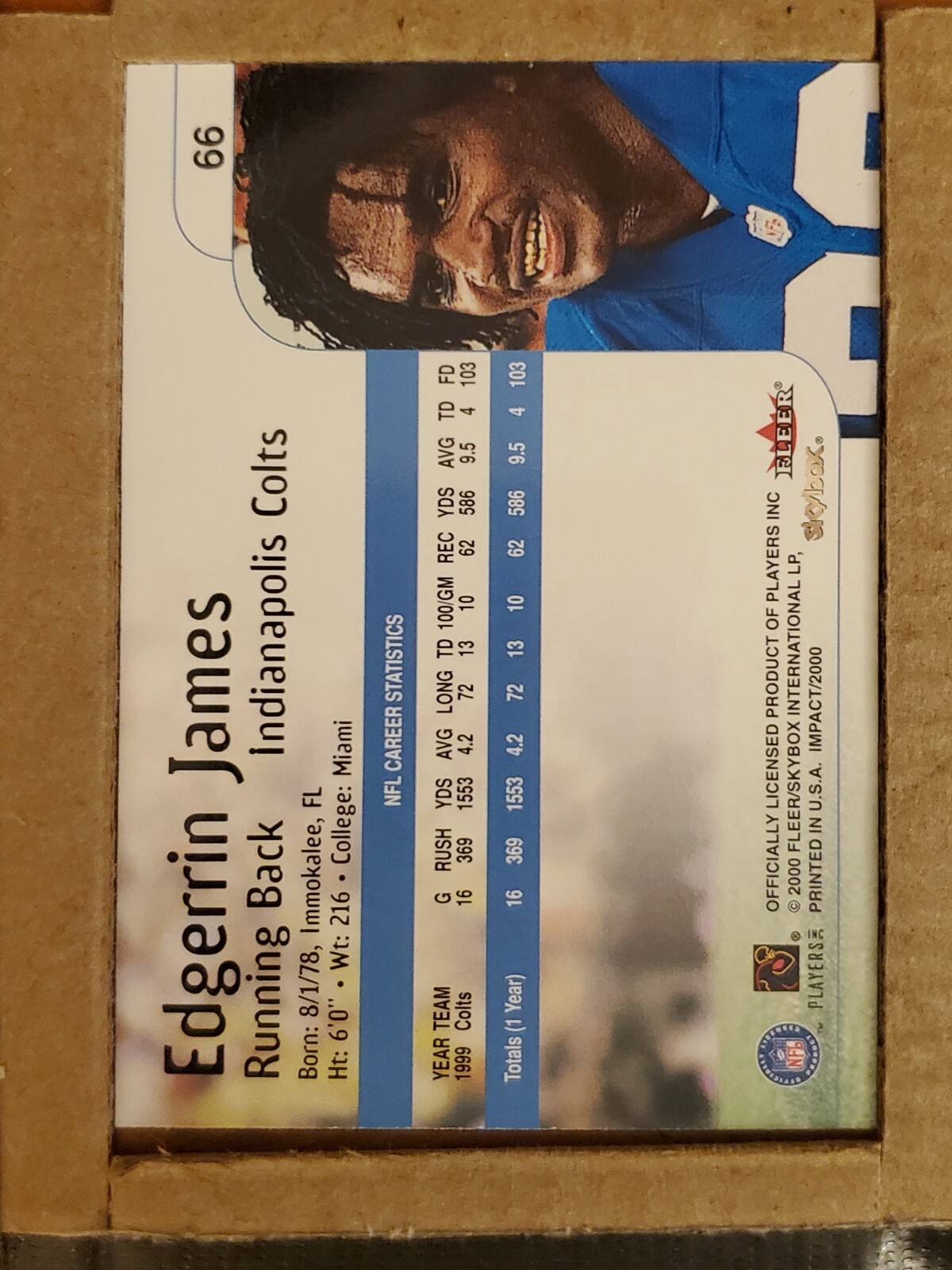 2000 Fleer Skybox Impact HOF Edgerrin James Football Card #66 | eBay