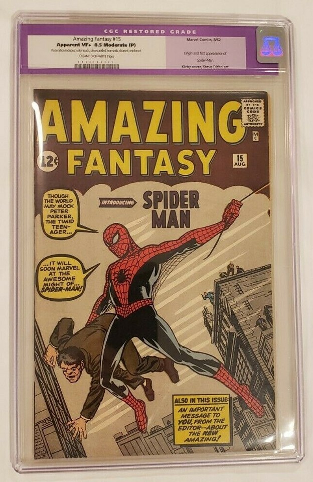 💥AMAZING FANTASY 15 CGC 8.5 VF+ HIGH GRADE STAN LEE SPIDER-MAN ORIGIN ...