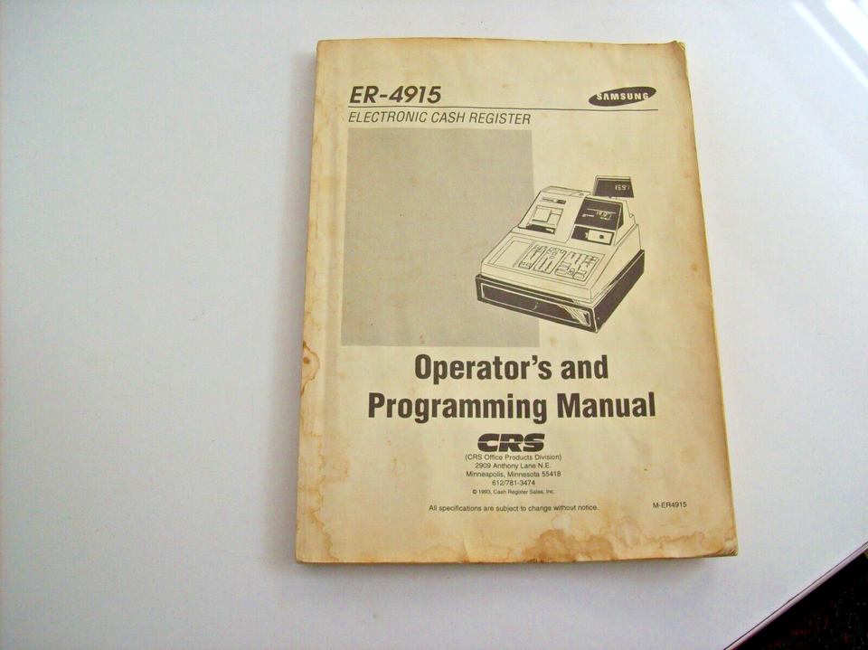 SAMSUNG ER-4915 CASH REGISTER OPERATOR'S AND PROGRAMMING MANUAL | eBay