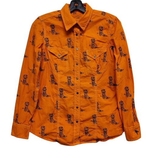 BARN FLY Trading Shirt Women Small Orange Blue Button Snap Cowboy Rodeo ...