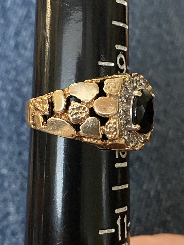 10KP Onyx Diamond Yellow Gold Nugget Men’s Ring | eBay