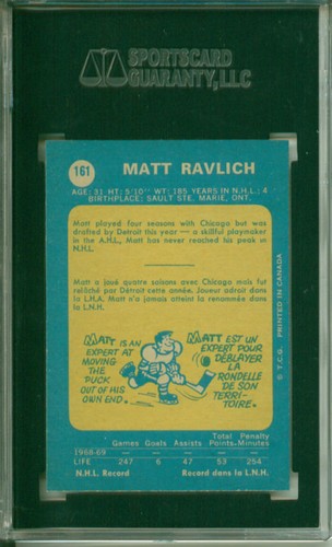 1969-70 O-PEE-CHEE Matt Ravlich Detroit Red Wings #161 Hockey Card SGC ...