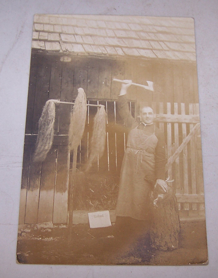 UNKNOWN Real Photo Postcard ? VOODOO PRIEST ? Chicken Sacrifice Hatchet ...