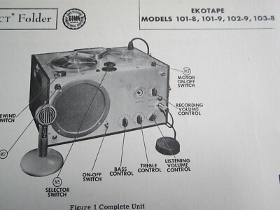 EKOTAPE 101-8, 101-9, 102-9, & 103-8 TAPE RECORDER PHOTOFACT | eBay