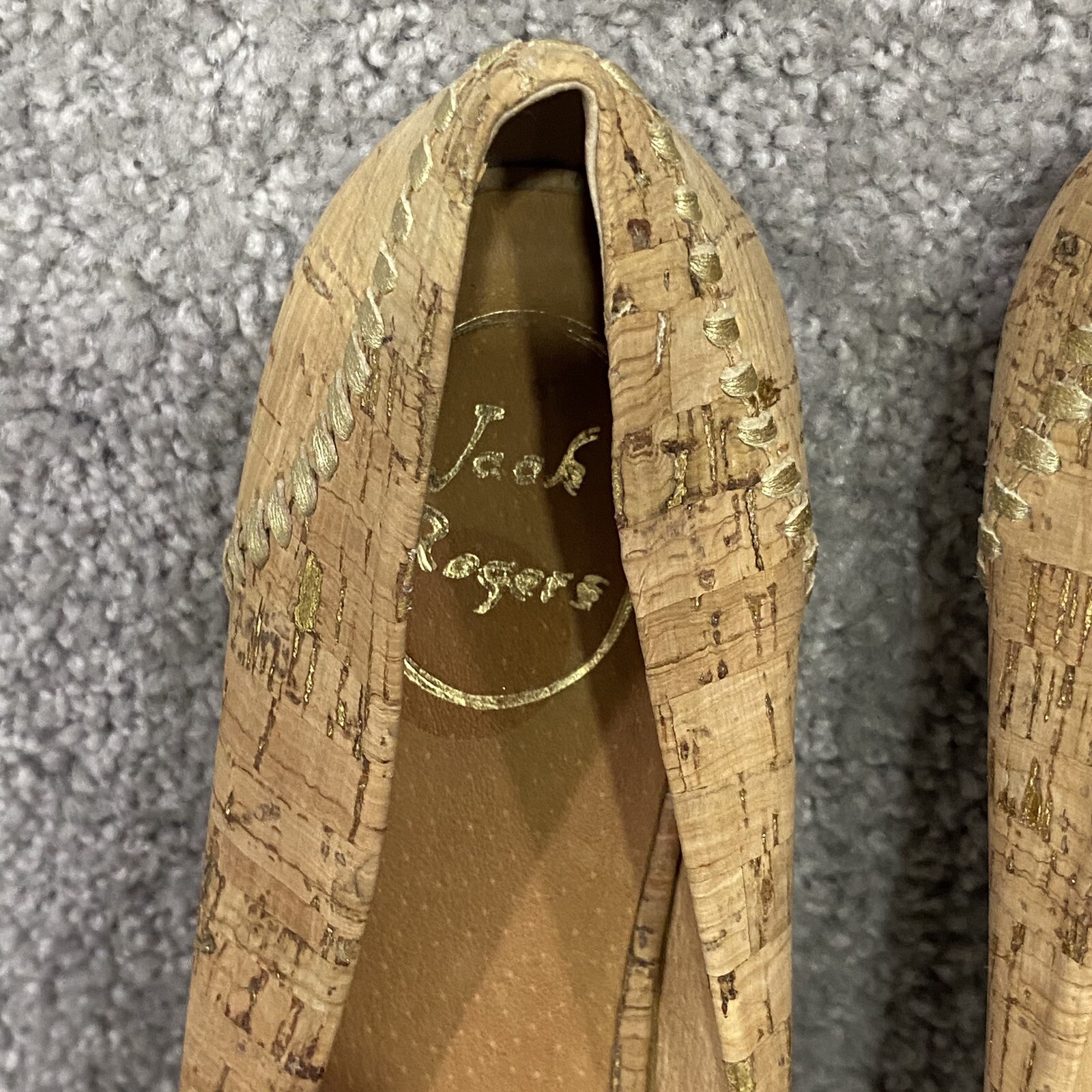 Jack Rogers Delfino Ballet Flats Womens Size 8M Leather Cork Gold Cap ...