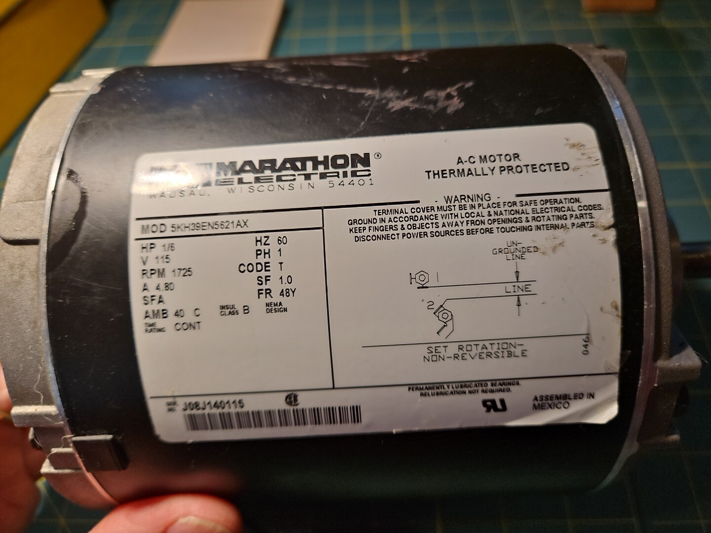 MARATHON ELECTRIC, AC MOTOR, MODEL 5KH39EN5621AX | eBay