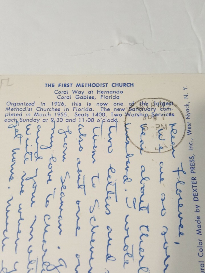 1960's FLORIDA postcard FIRST METHODIST CHURCH Coral Gables FL Hernando ...