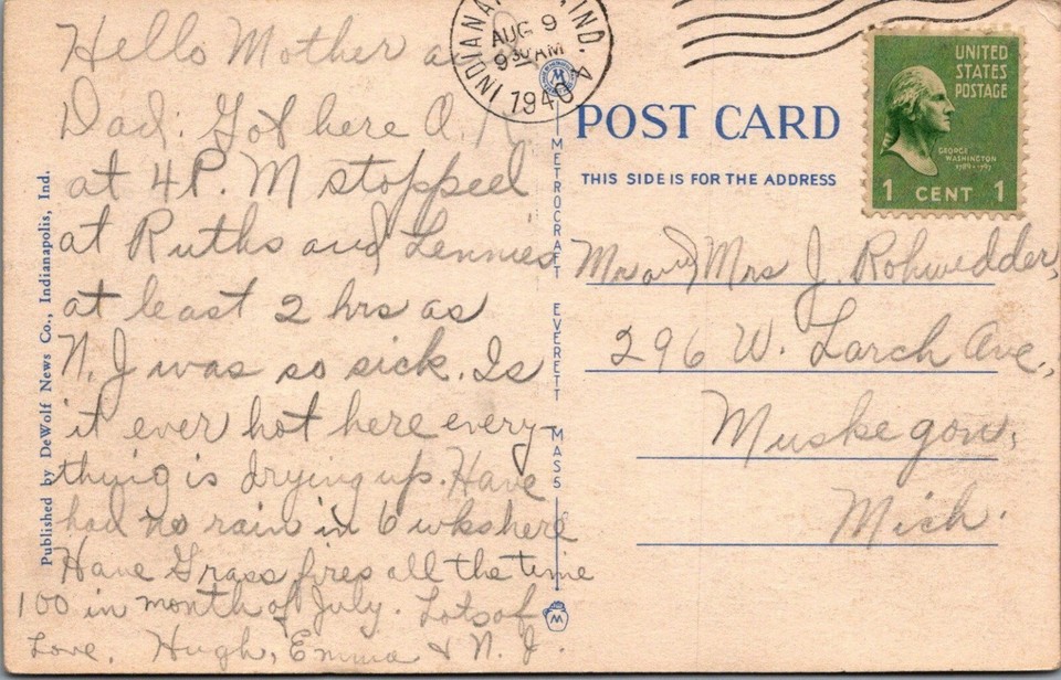 Cadle Tabernacle Postcard Indianapolis Indiana to Mich 1940 Posted | eBay