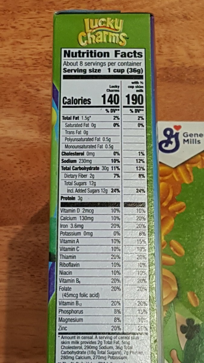 Cereal Nutrition Label Lucky Charms