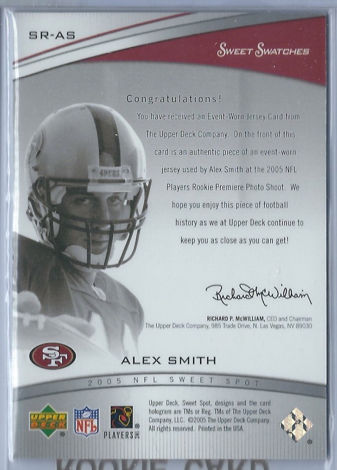 2005 Sweet Spot Football Alex Smith San Francisco 49ers Rookie Jersey ...