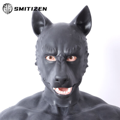 Smitizen Silicone Black Dog Head latex fake Mask For Gay Pup Play BDSM ...