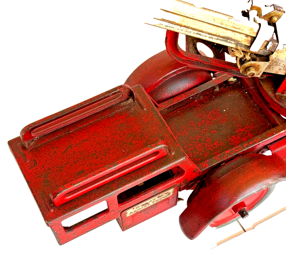 VINTAGE BUDDY L PRESSED STEEL AERIAL EXTENSION L ADDER FIRE TRUCK ALL ...