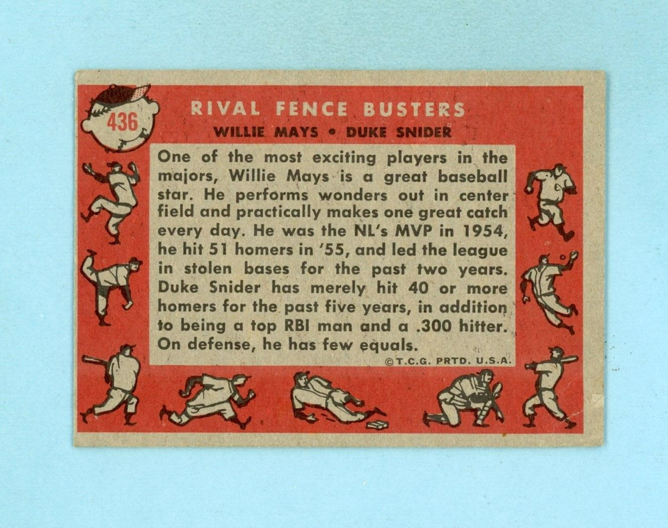 1958 Topps #436 Rival Fence Busters Mays, Snider Baseball Card Low ...