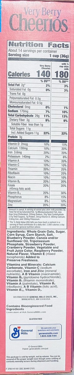 Cheerios Nutrition Label