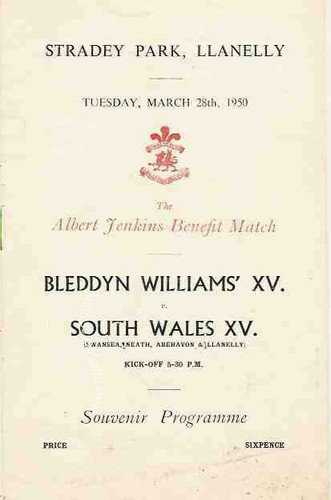 BLEDDYN WILLIAMS XV v SOUTH WALES XV 1950 LLANELLI NEATH SWANSEA ...