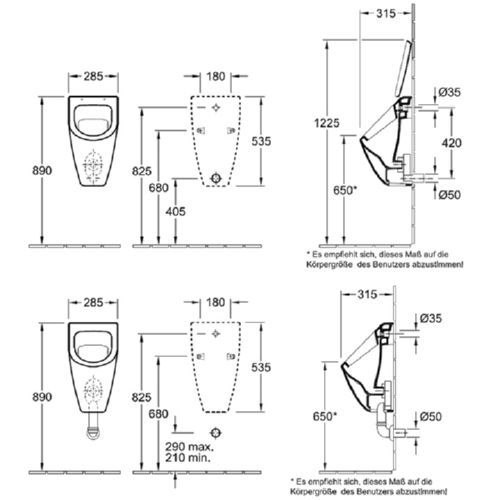 Villeroy&Boch Subway Urinal Zulauf verdeckt 75130101 inkl. Deckel ...