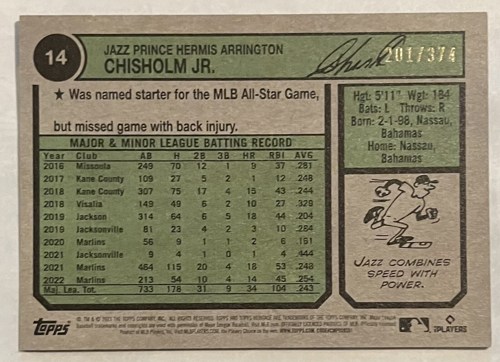 2023 TOPPS HERITAGE JAZZ CHISHOLM #14 BASE REFRACTOR MIAMI MARLINS ...