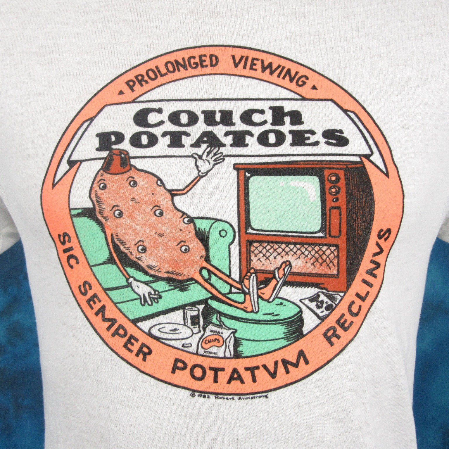 vtg 80s COUCH POTATO CARTOON ROBERT ARMSTRONG T-Shirt XXS mickey rat ...