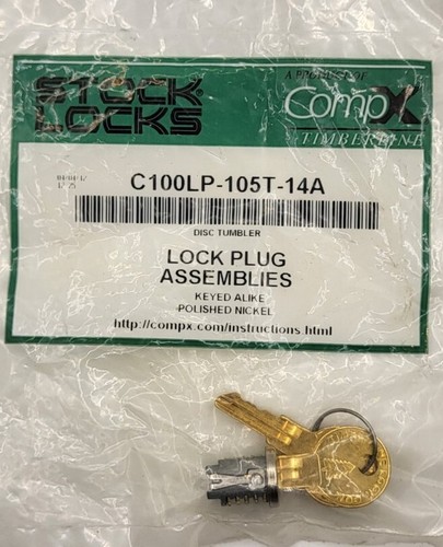 CompX Timberline C105LP Lock Plug In Nickel Finish, Comes With 2 Keys ...