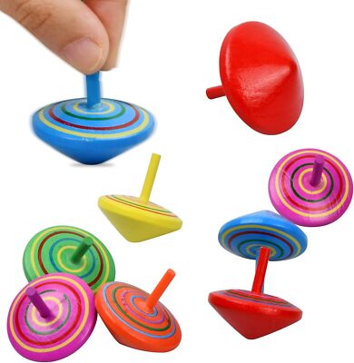 12x Mini Retro Wooden Spinning Tops Sensory Pinata Party Bag Fillers ...