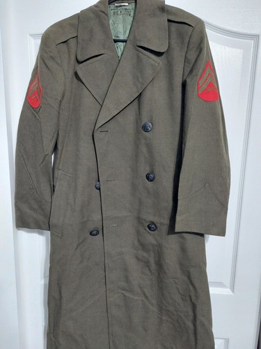 VTG USMC Marine Corps Wool Overcoat Serge Green 1970's Vietnam Era 36S ...