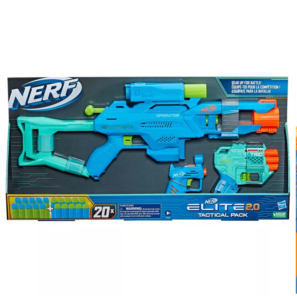 NERF Elite 2.0 Tactical 3pk blasters Operator DB-2, Trio TD-3, & Ace SD ...