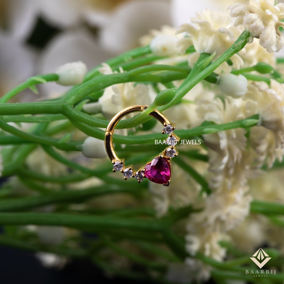 Ria 14K Septum Nose Ring in Gold with Heart Pink Diamond Clicker Daith Piercing | eBay