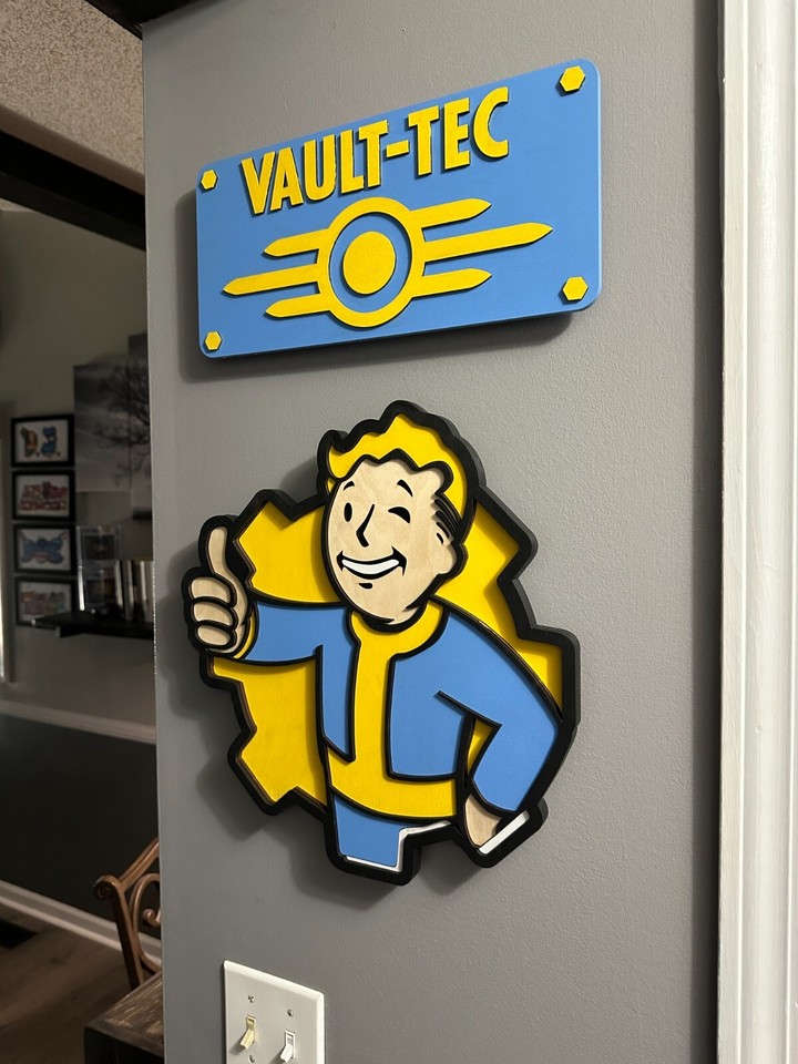 Fallout Vault Boy Wooden Sign Wall Art Fallout Video Game Art Big Ebay