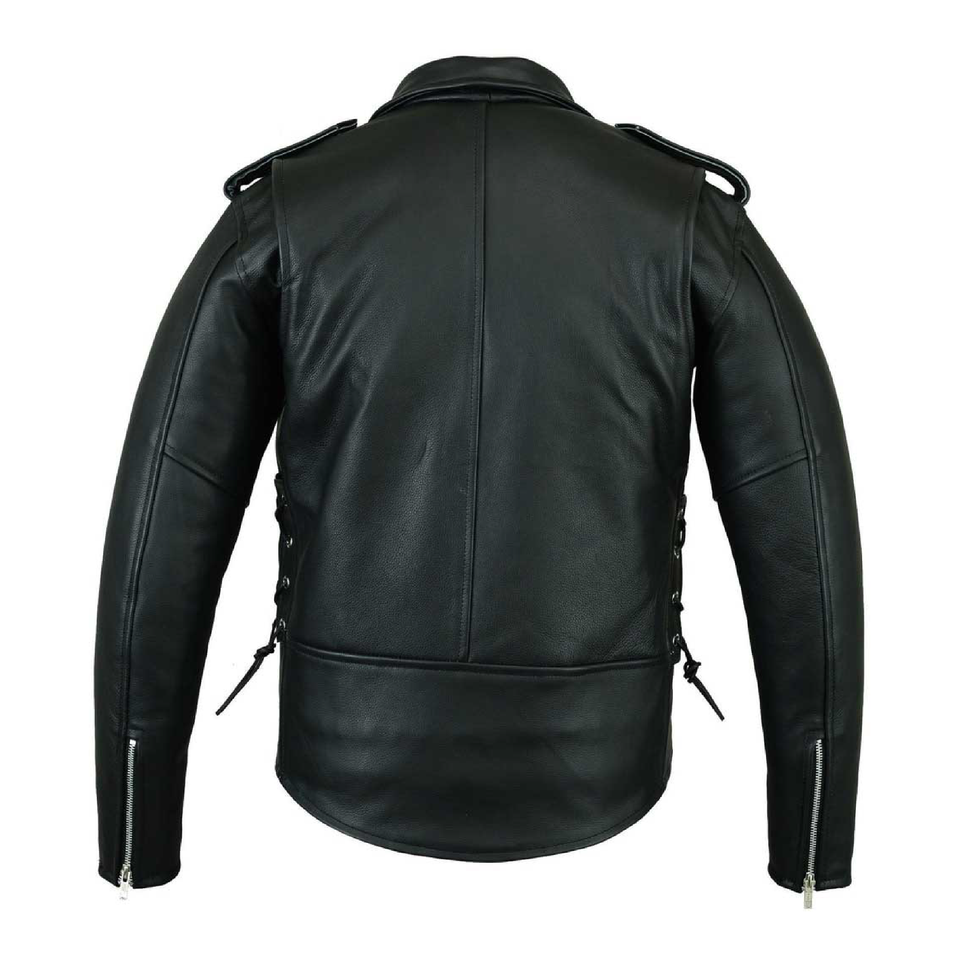 Black Leather Jacket Men - Classic Brando Motorcycle Jacket with Belted ...