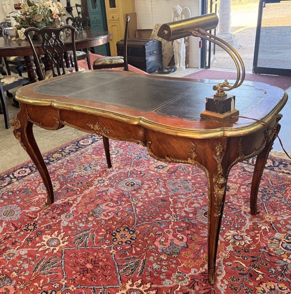 Antique French Louis XV Writing Desk Ormolu Cabriole Legs Inlaid ...