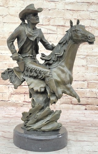 Bronco Buster Western Cowboy Horse Rodeo Rider Bronze Marble Statue ...