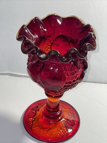 Vintage Fenton Ruby Red Pedestal Glass Votive Holder Fruit Pattern | eBay