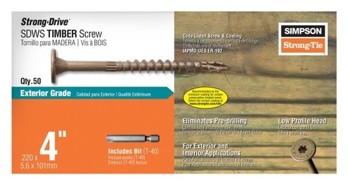Strong-Drive® SDWS TIMBER Screw (Exterior Grade) 0.220 in. x 4 in. T40 ...