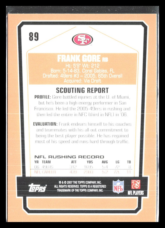 Frank Gore 2007 Topps Draft Picks & Prospects #89 | eBay