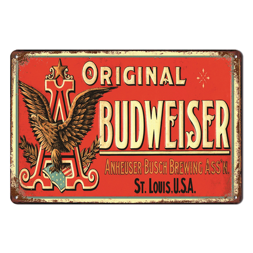 2x ORIGINAL BUDWEISER BEER Tin Metal Sign Rustic Look Vintage Man Cave ...