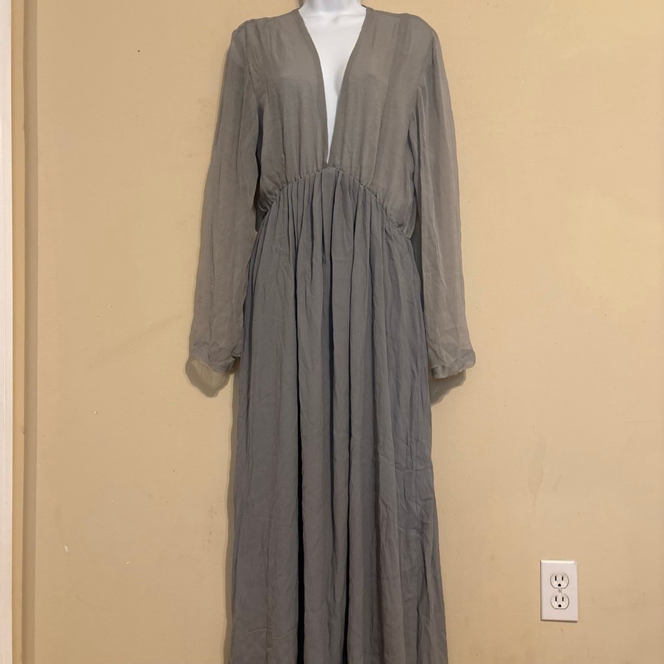 Women's Pampelone Gray Plunge Sheer Panel Maxi Dress Large | eBay